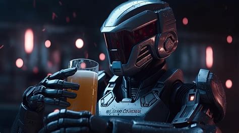 Premium Ai Image Robot Drinking Beer Generative Ai