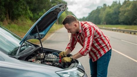 Man try to fix a car engine problem on a local road | Premium AI-generated image