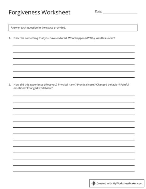 Forgiveness Worksheet My Worksheet Maker Create Your Own Worksheets