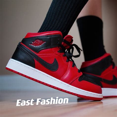 🏀 Air Jordan 1 Mid Shoes Reverse Bred Gym Red Black 554724 660 Size 10