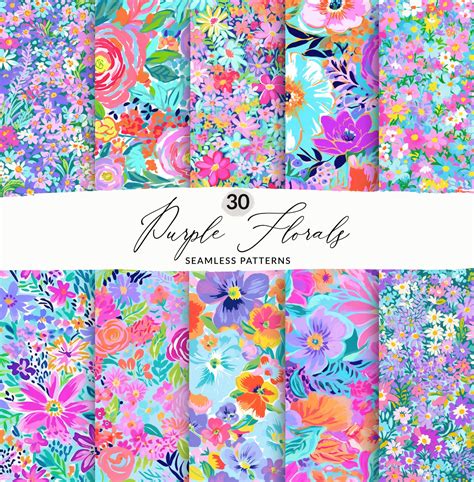 30 Purple Floral Seamless Patterns Purple Flowers Preppy Spring Flower