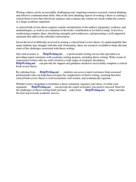 Critical Book Review Thesis Example Pdf Essays Psychiatry