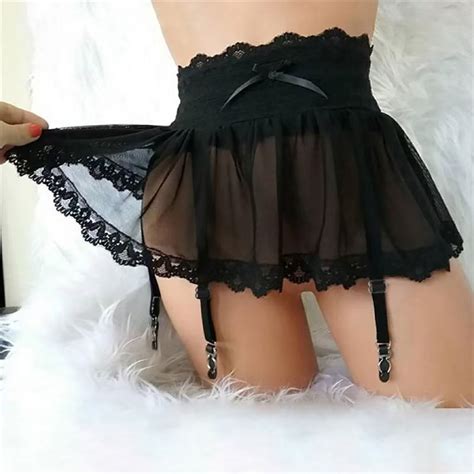 Wcjm Black Women Fashion Lingerie Skirt With Garter Belt Mesh Skirt