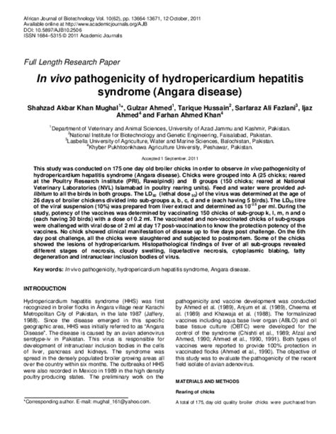 Pdf In Vivo Pathogenicity Of Hydropericardium Hepatitis Syndrome