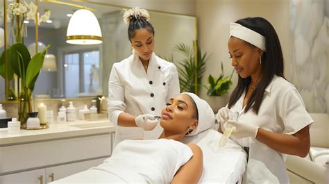 Premium Photo Two Beauty Professionals Administering Facial Treatment