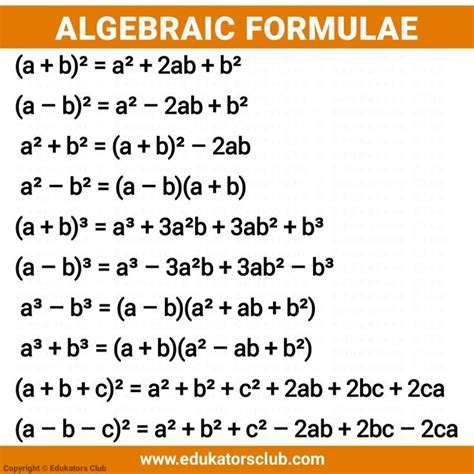 Algebraic Formula Edukators Club Math Algebraic All Formulas