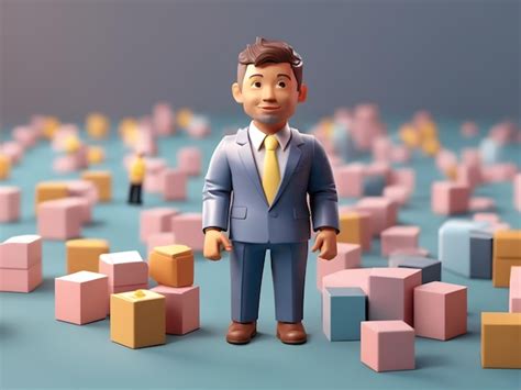 Premium Ai Image Tiny Cute Isometric 3d Render Of Little Businessman
