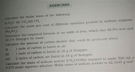 exercises calculate the molar mass of the following calculate the mass p