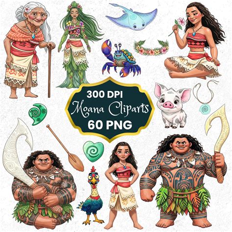 Moana Clipart Bundle Moana Polynesian Princess Maui Heihei Pua Cute Hawaiian Clipart