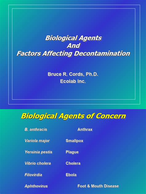 Biological Agents And Factors Affecting Decontamination Pdf