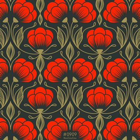 Orange Flower Pattern Wallpaper Roucoucou Designs