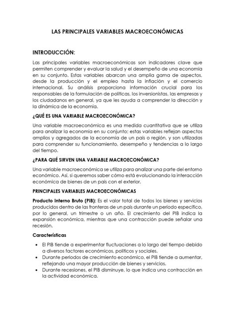 Las Principales Variables Macroeconómicas Expo Pdf Inflación