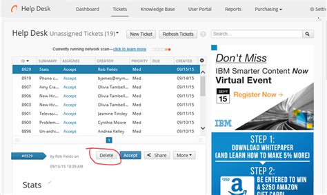 delete a spiceworks ticket without accepting and closing spiceworks