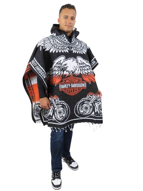 Harley Davidson Edition Mexican Poncho With Hoodie 42x40 Inches