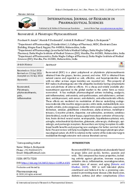 Pdf Resveratrol A Pleiotropic Phytoconstituent