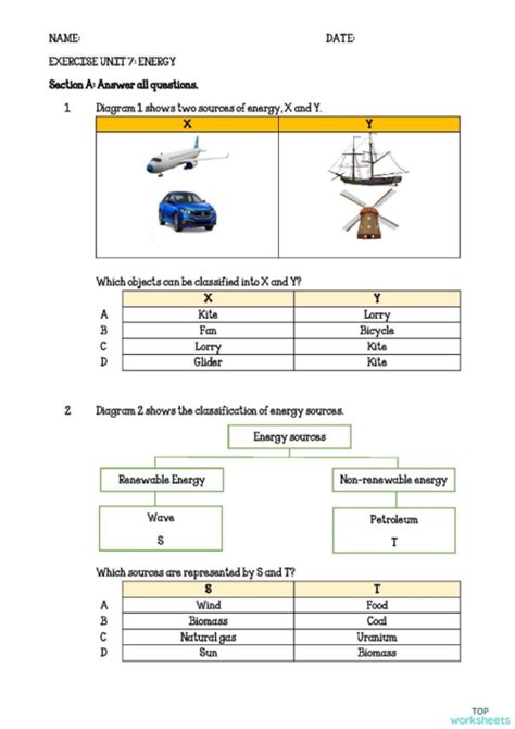 Exercise Unit 7 Energy Science Year 4 Interactive Worksheet