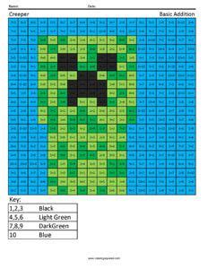 Minecraft Addition And Subtraction Coloring Squared Creepers Math
