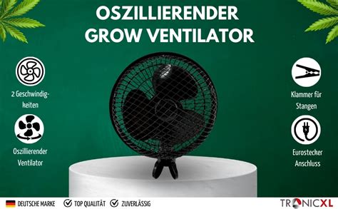 Tronicxl Premium Oszillierender Grow Clip Ventilator Oszillierend I