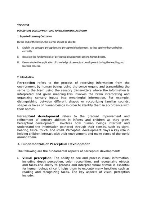 Topic Six Perceptual Development And Applicationdocx Pdf