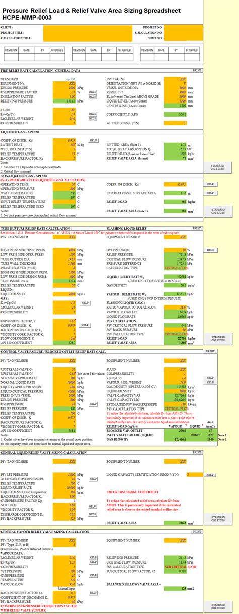 Psv Relief Scenario Load Calculation Excel Template