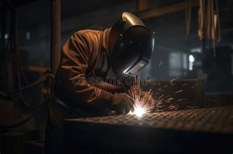 A Welder Uses Gas To Weld Structural Steel In Factory Stock