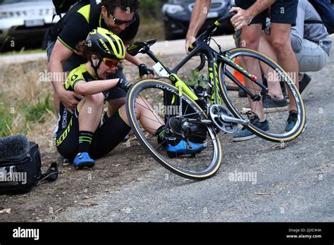Amanda Spratt Michelton Scott Is Seen Being Helped By Her Team Support After Crossing The