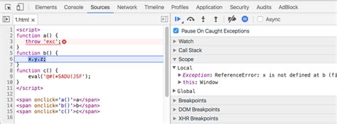Javascript How To See The Exception Message When Pause On Exceptions Is Turned On In Chrome