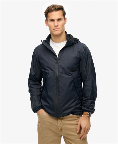 Mens Hooded Logo Windbreaker Jacket In Eclipse Navy Superdry Uk
