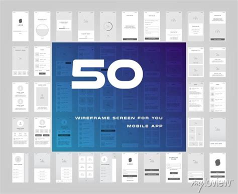 50 In 1 Ui Kits Wireframes Screens For Your Mobile App Gui Wall Mural • Murals 50 Web