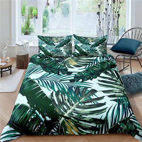 Homemissing Tropical Leaves Duvet Cover Set Botanical Leaf Print