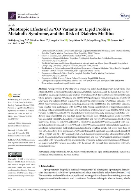 Pdf Pleiotropic Effects Of Apob Variants On Lipid Profiles Metabolic