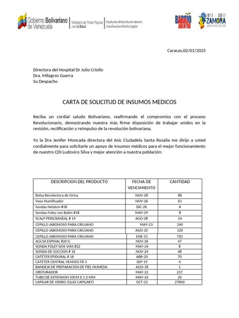 Solicitud De Insumos Médicos Para Cdi Pdf