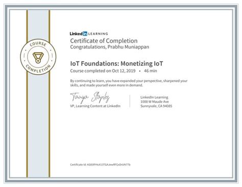 Certificate Of Completion Iot Foundations Monetizing Iot Pdf