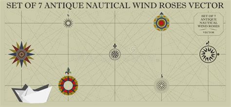 Nautical Wind Rose And Compass Icons Set Stock Vector Illustration Of