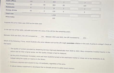 solved 1 calculating inflation using a simple price index