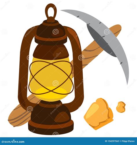 Pickaxe And Oil Lamp Icon Useful Resources Vintage Tool Stock
