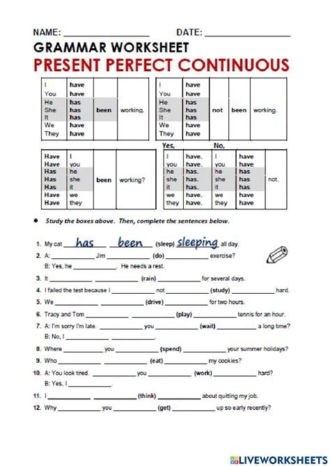 Present Perfect Continuous Worksheet Improve Your Grammar Skills