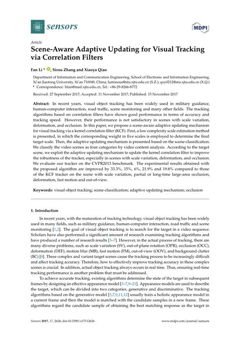 Pdf Scene Aware Adaptive Updating For Visual Tracking Via Correlation