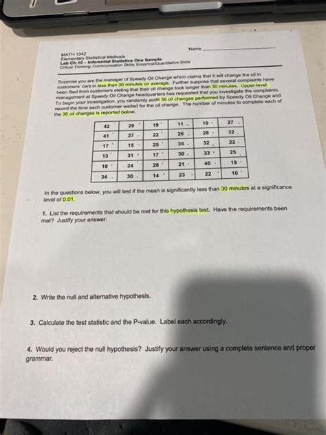 Solved Nam Math 1342 Elementary Statistical Methods Lab