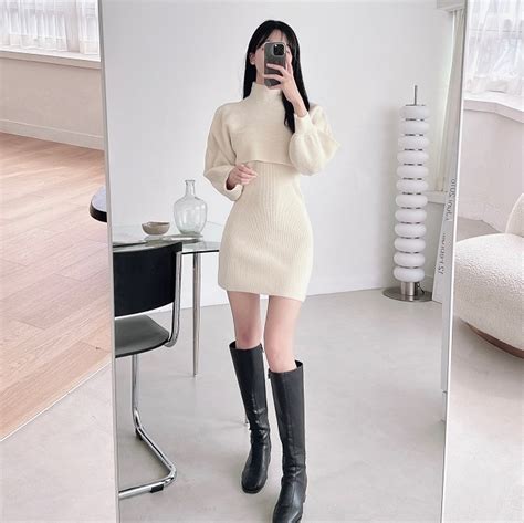 체리미 아벨린 반폴라 니트 나시 미니원피스 투피스 Set