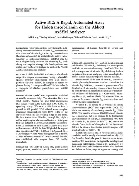 Pdf Active B12 A Rapid Automated Assay For Holotranscobalamin On The Abbott Axsym Analyzer