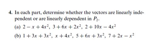 solved 4 in each part determine whether the vectors are