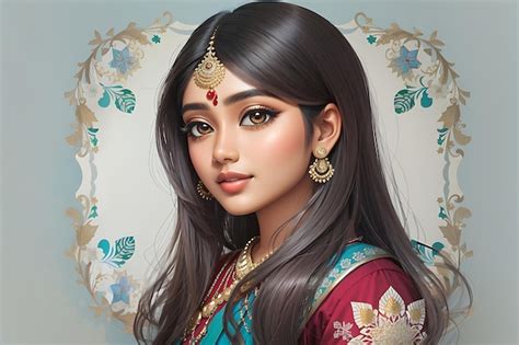 Premium Ai Image Cute Portrait Bangladeshi Girl Illustration
