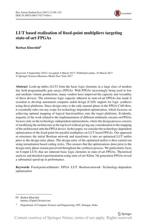 Lut Based Realization Of Fixed Point Multipliers Targeting State Of Art Fpgas Request Pdf