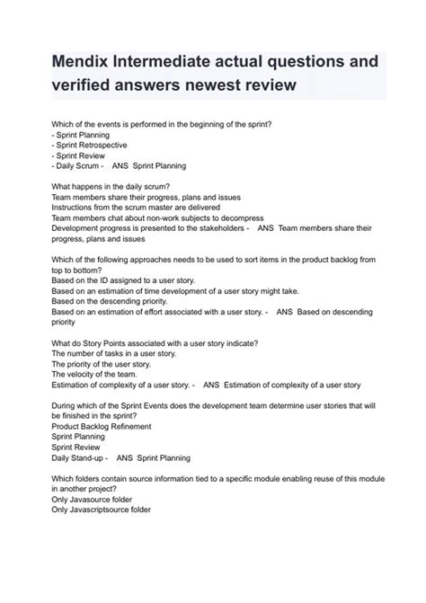Mendix Intermediate Actual Questions And Verified Answers Newest Review Mendix Intermediate