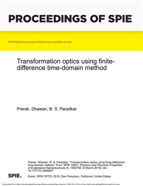 Pdf Transformation Optics Using Finite Difference Time Domain Method