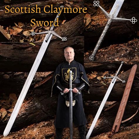 Handmade Scottish Claymore Sword Black Medieval Sword With Leather