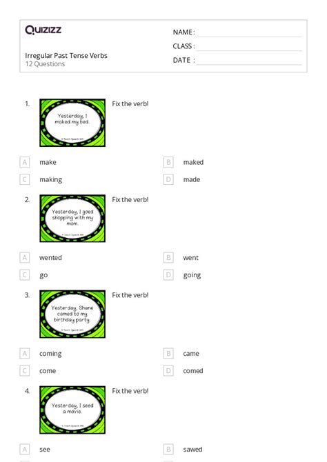 50 Past Tense Verbs Worksheets For 3rd Class On Quizizz Free And Printable