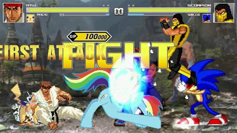 An Mugen Request 261 Ryu And Pikachu And Rainbow Dash Vs Akuma And Sonicexe And Scorpion Double