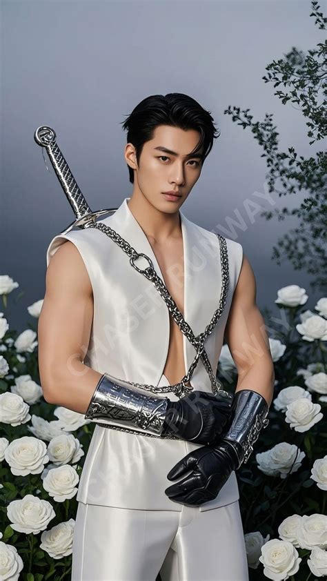 White Blade Warrior Look 🗡️ Muscular Asian Model In Futuristic